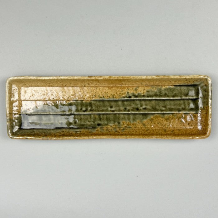 Iga Skinny Rectangle Long Plate, brown & green, 13", Made in Japan