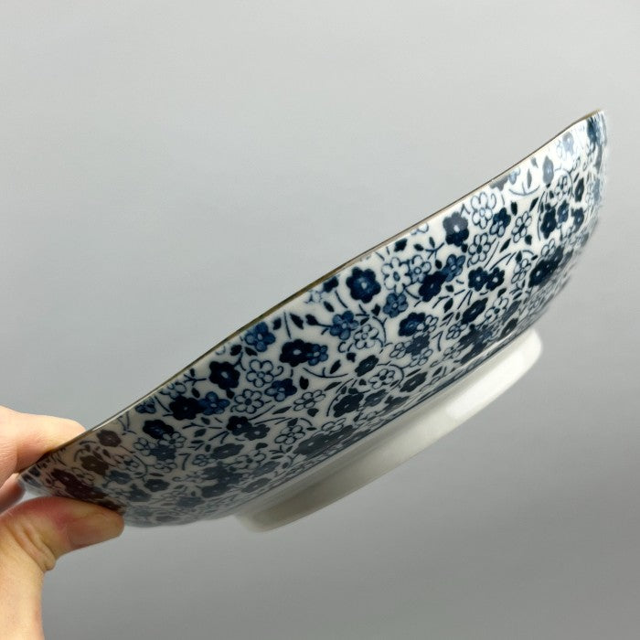 Japanese Navy Flowers Coupe Deep Plate Shallow Bowl 8.2" dia. (20 oz)