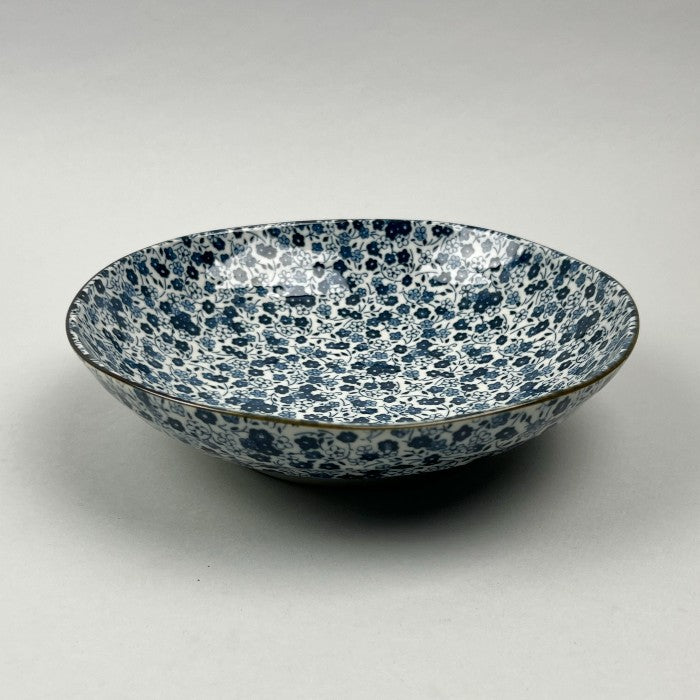 Japanese Navy Flowers Coupe Deep Plate Shallow Bowl 8.2" dia. (20 oz)