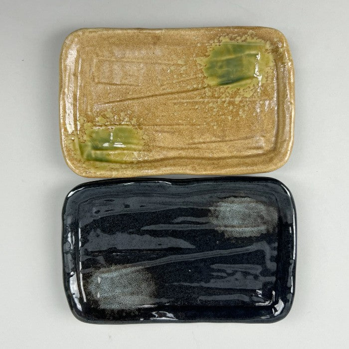 Miyagi Japanese Rectangle Plates 8" mustard, black for sushi, yakitori