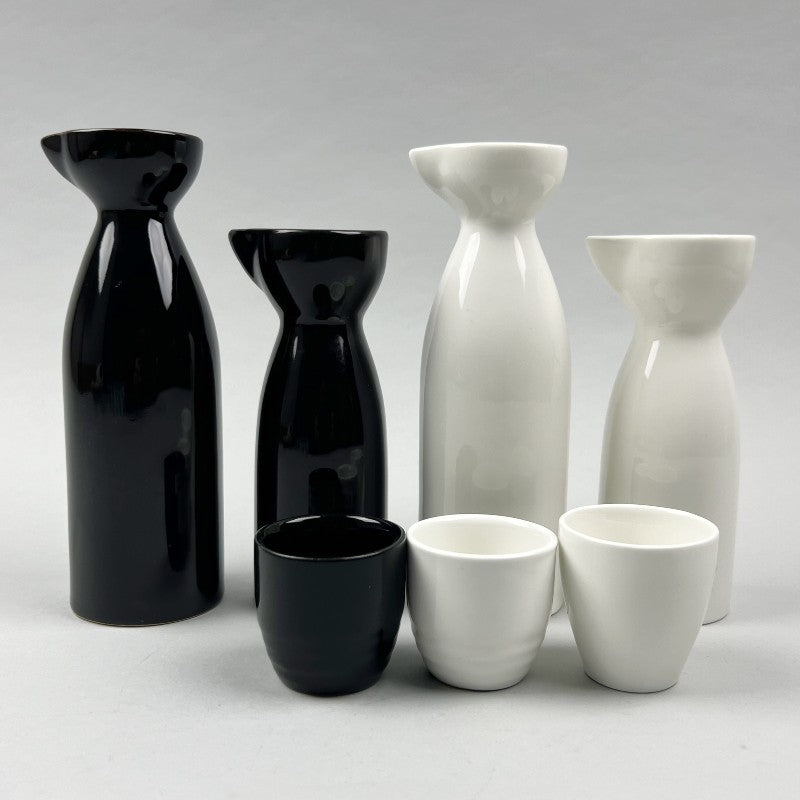 Japanese Style Solid White & Black Sake carafes(6 & 10 oz) and cup