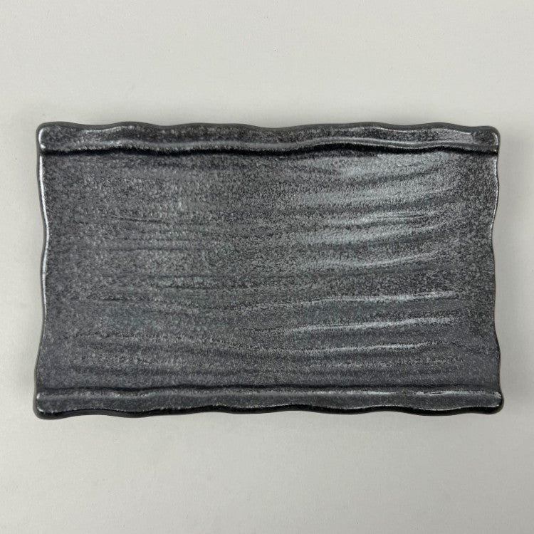 Japanese Gun Metallic Black Rectangle Sushi & Yakiotori Plate 8"