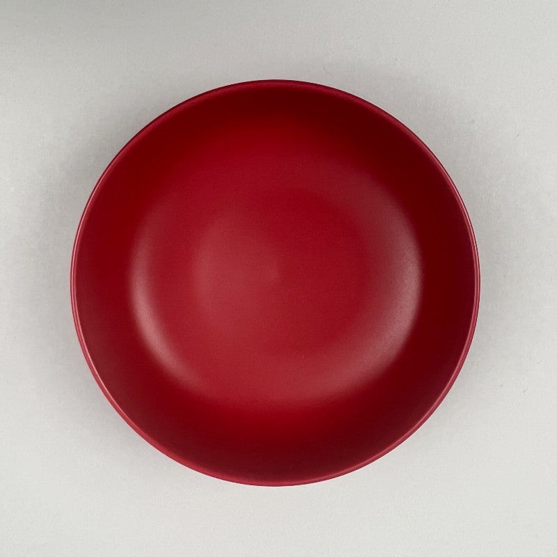 6" dia. matte red coupe dish, shallow bowl, great for holiday table