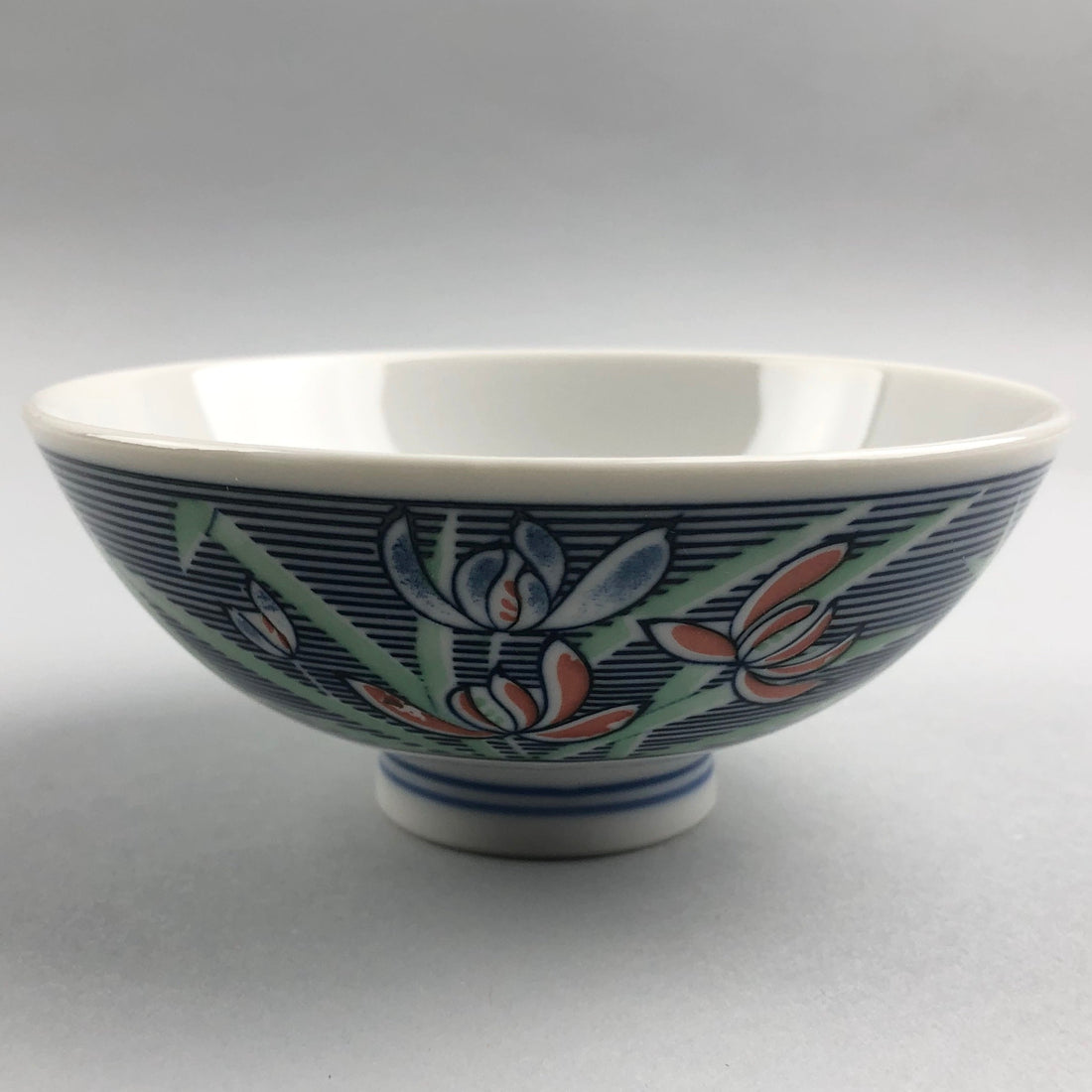 Authentic Japanese Rice Bowl with Iris design, 4.5" dia., 10 oz